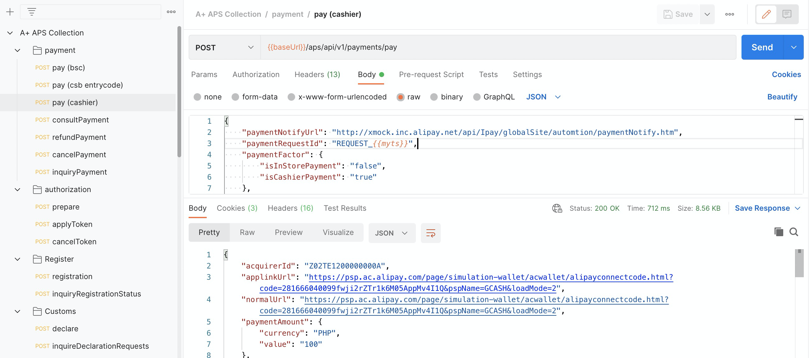 Test APIs locally with Postman script | Alipay+ Developer Center User ...