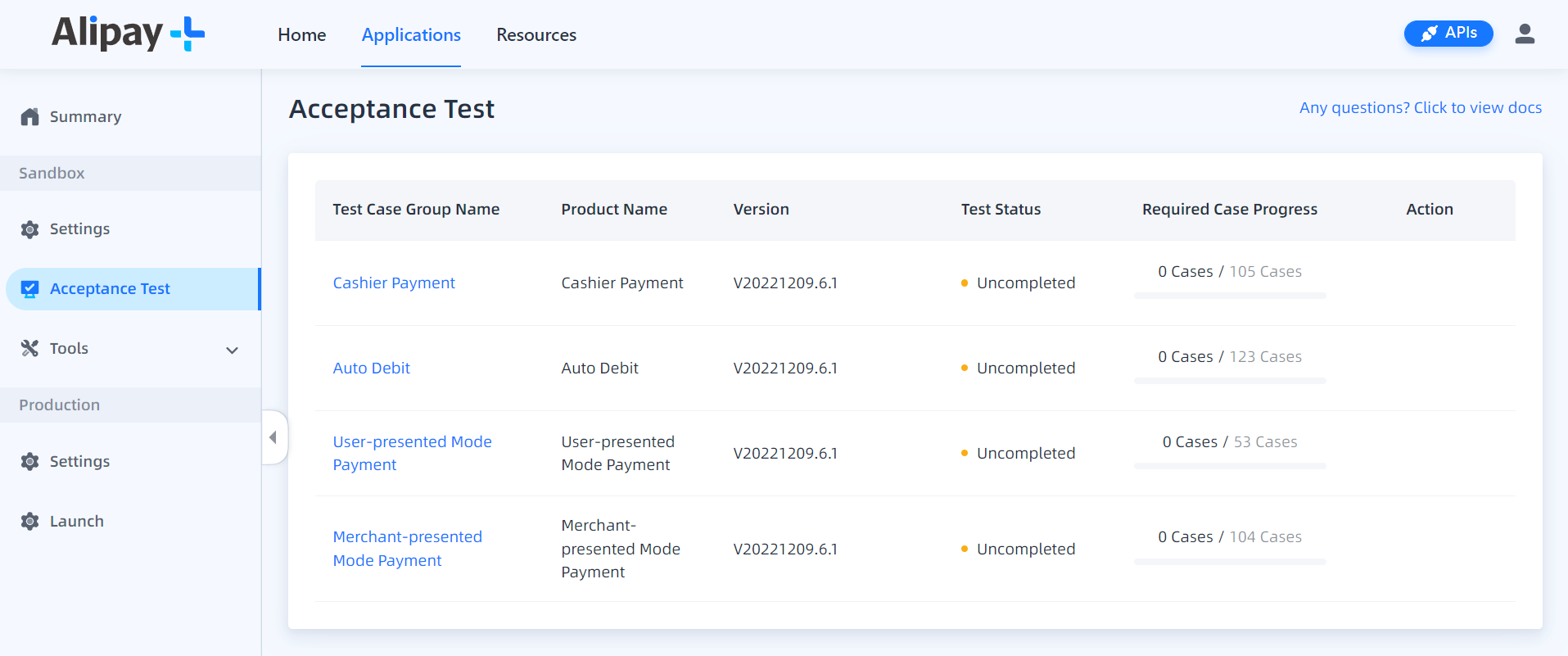 Conduct sandbox acceptance testing | Alipay+ Developer Center User ...