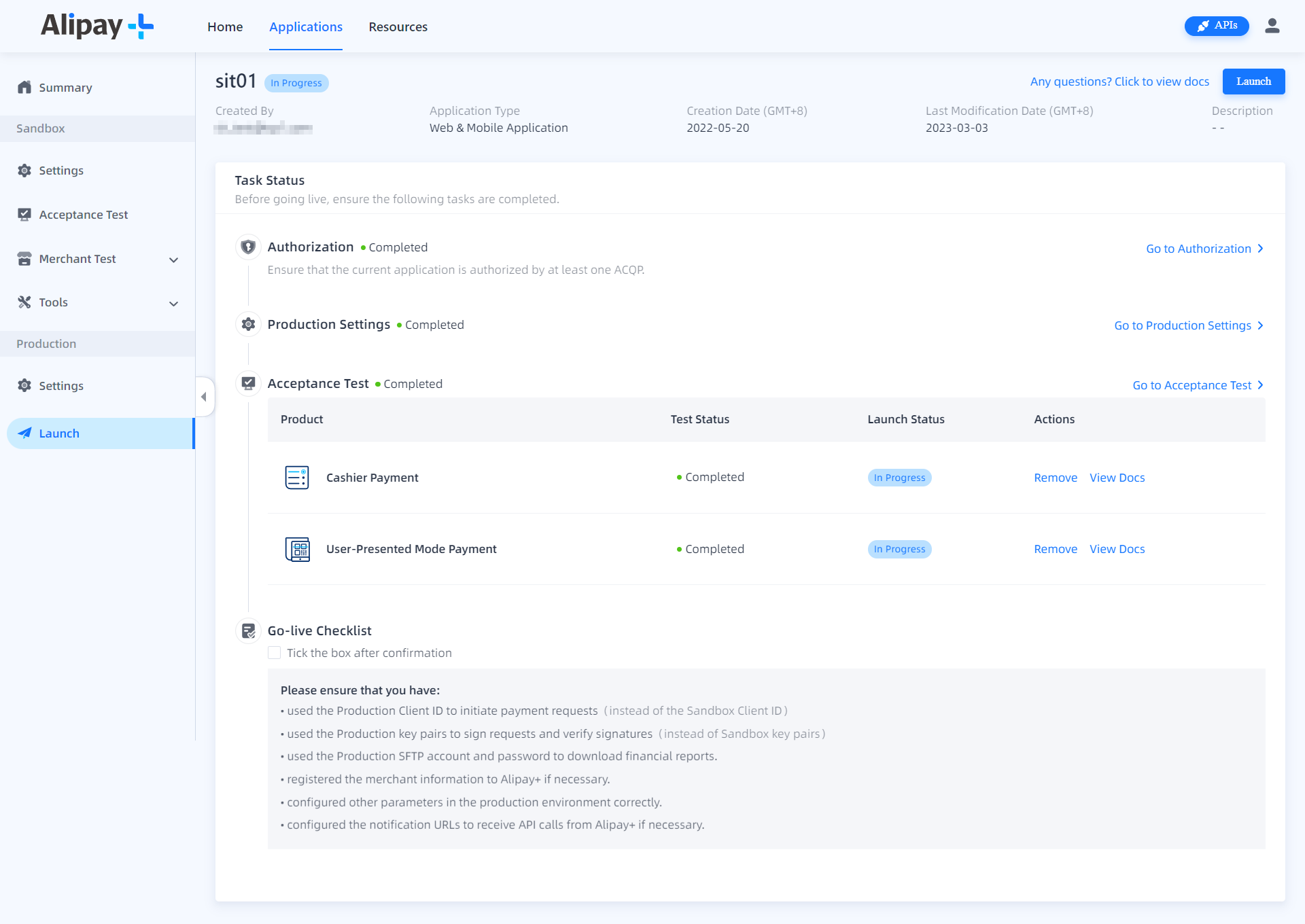 Launch into production | Alipay+ Developer Center User Guide for ACQPs | Alipay+ Docs