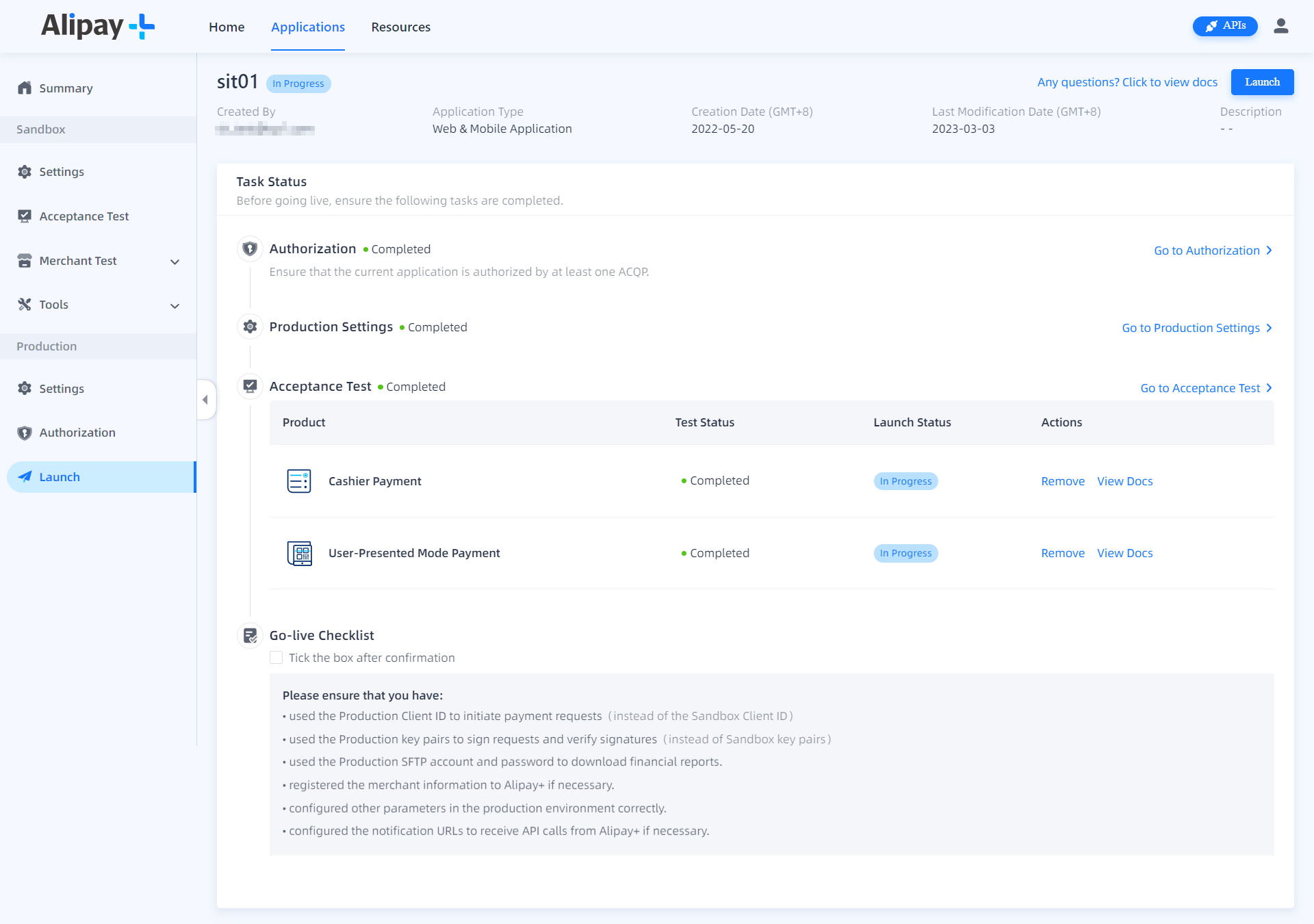 Launch into production | Alipay+ Developer Center User Guide for TSPs ...