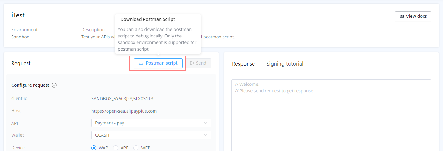 Test APIs locally with Postman script | Alipay+ Developer Center User ...