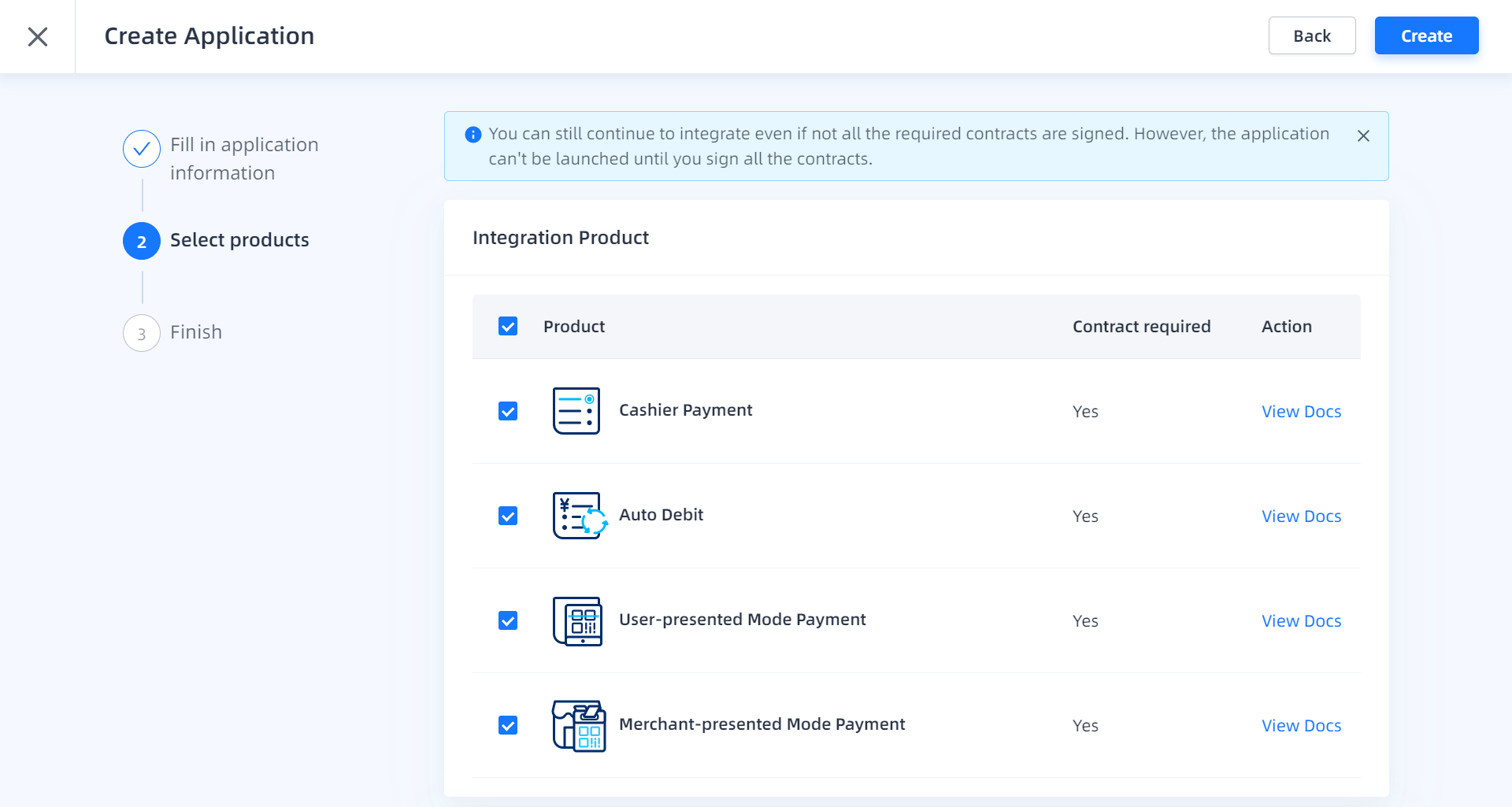 Create an application | Alipay+ Developer Center User Guide for TSPs | Alipay+ Docs