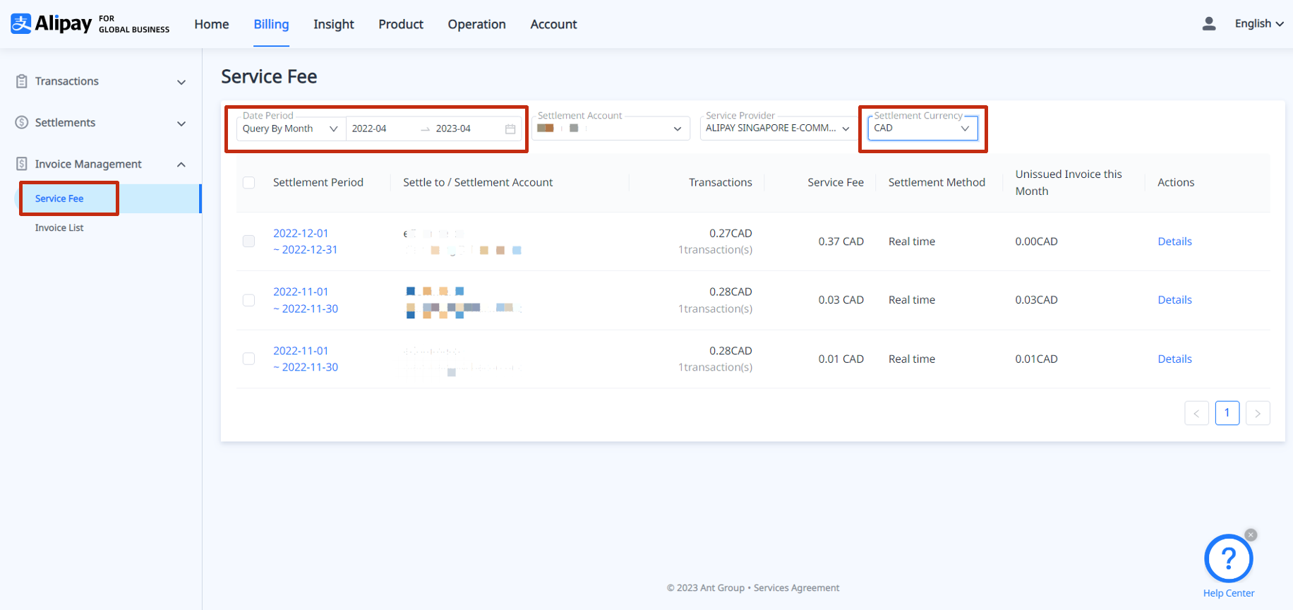 Settlement & Transactions | Merchant service | Alipay Docs