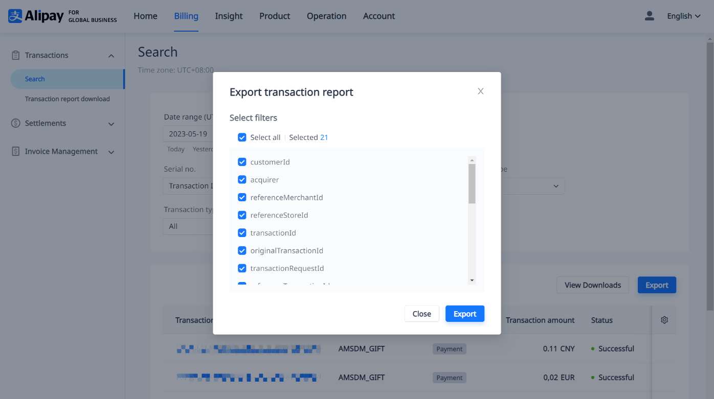 Transactions | Merchant service | Alipay Docs