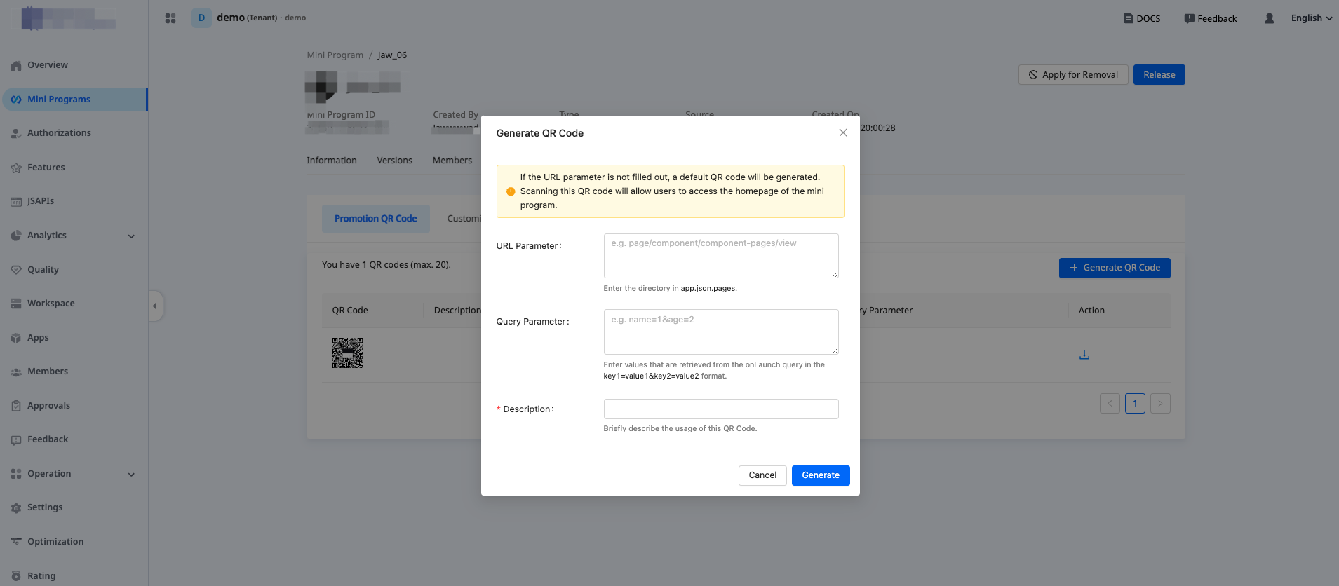 Generate QR codes | Platform User's Guide | Documentation