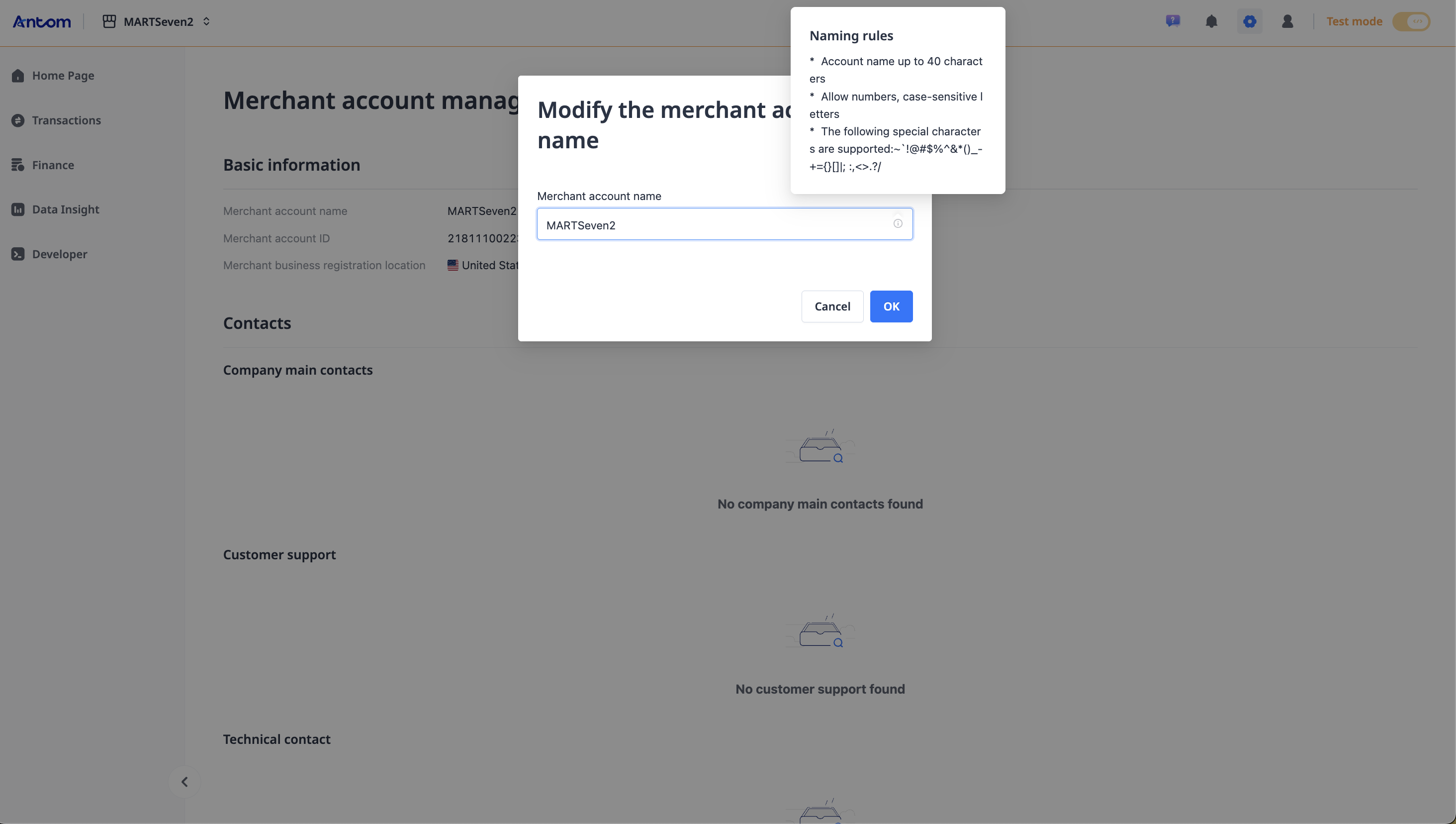 Account management | Merchant service | Antom Docs