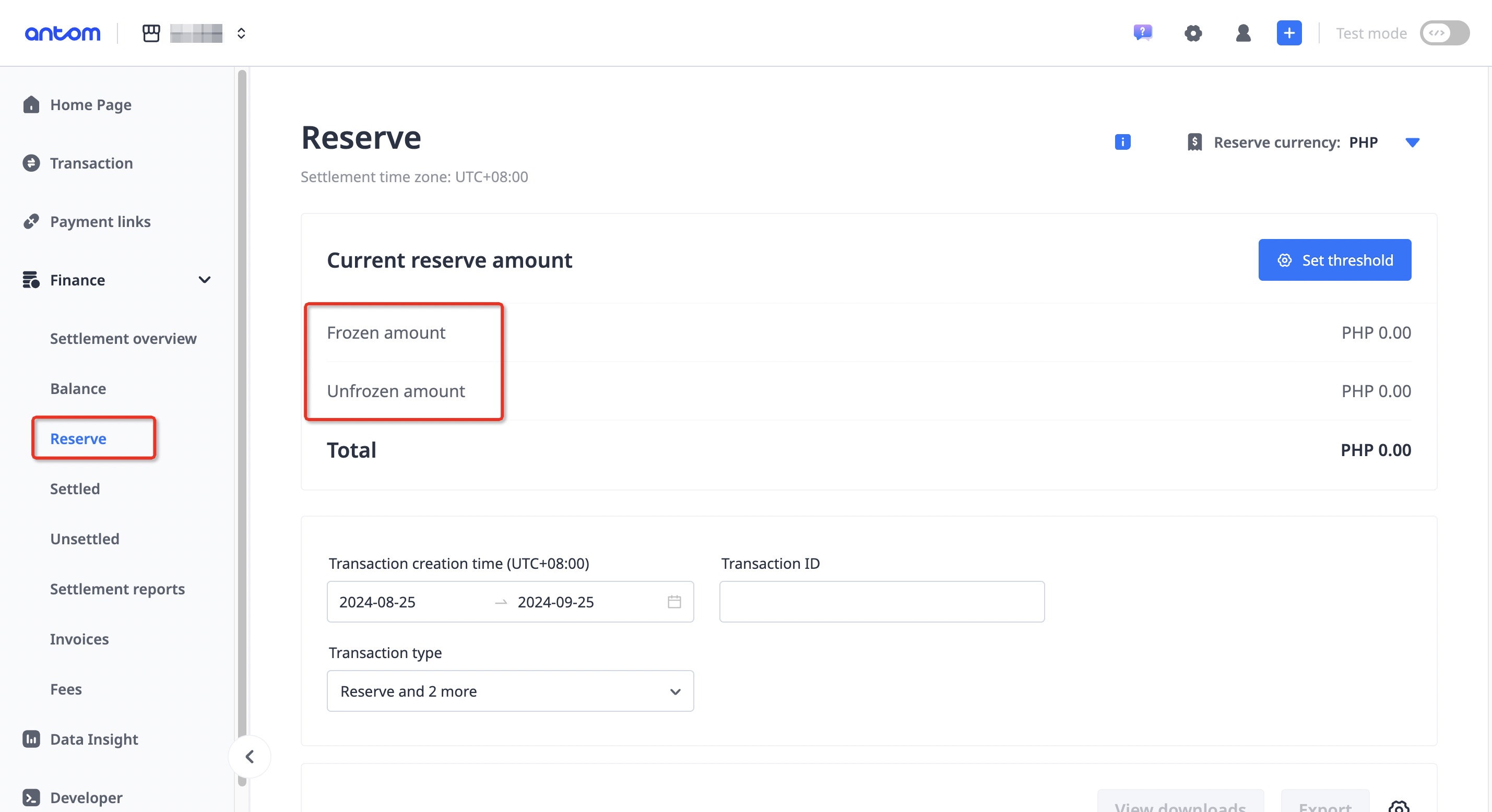 Reserve | Merchant service | Antom Docs