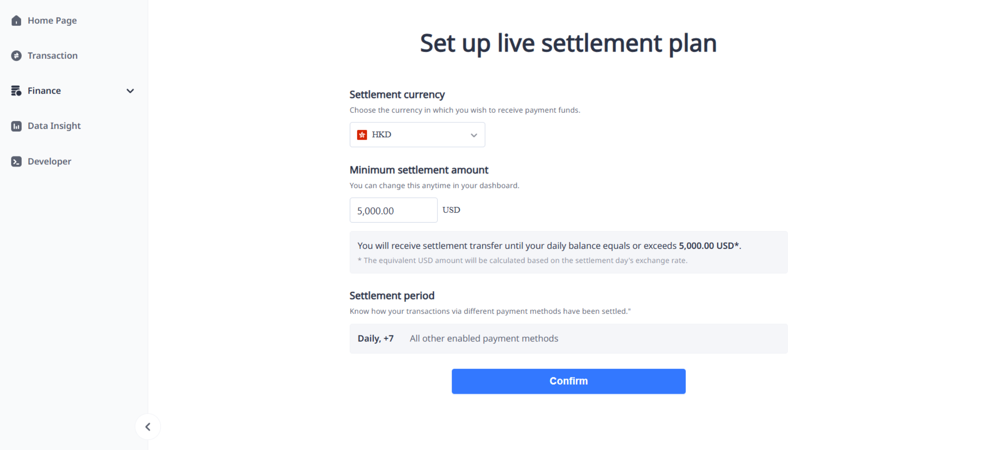 Set up live settlement plan | Merchant service | Antom Docs