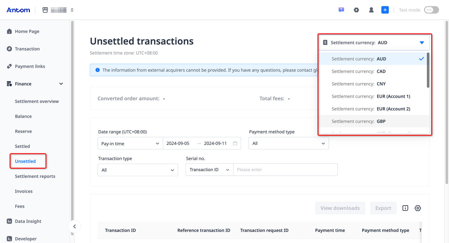 Settlement & Transactions | Merchant service | Antom Docs