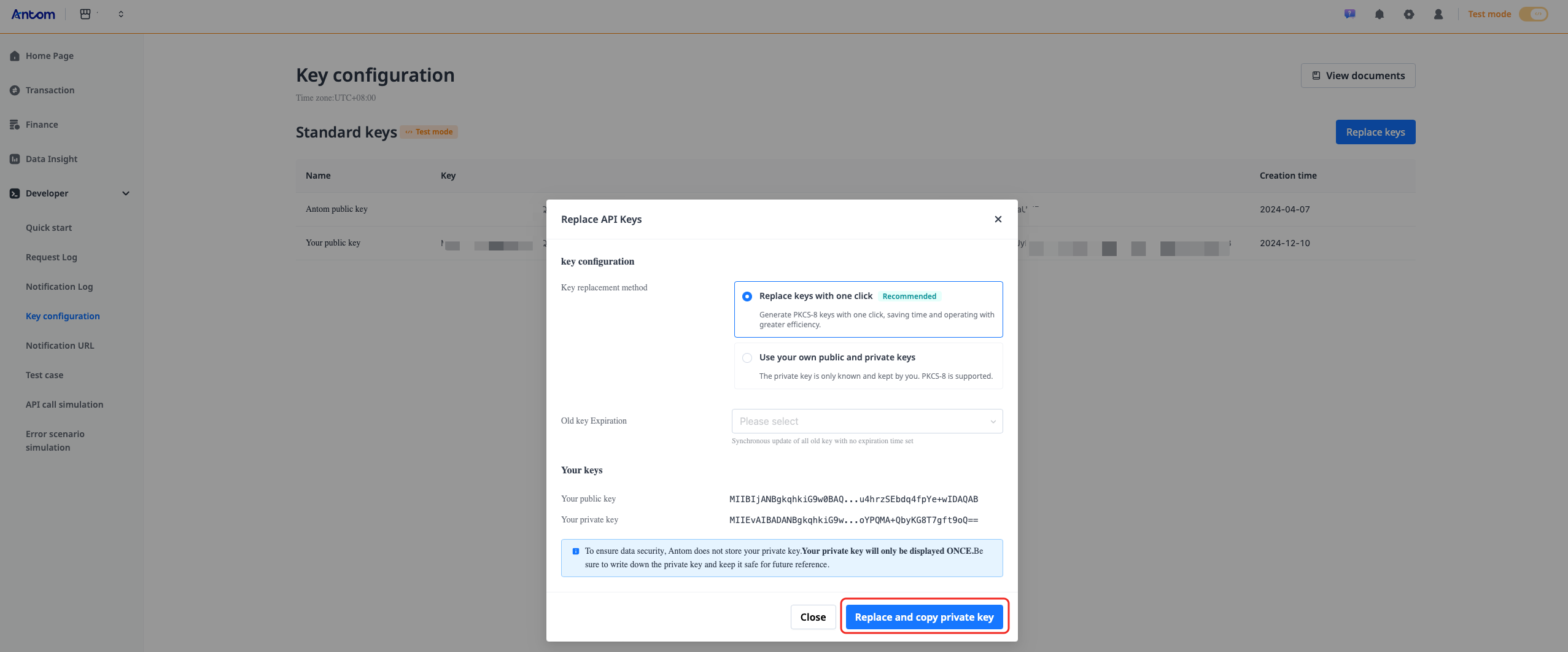 API call simulation | Merchant service | Antom Docs