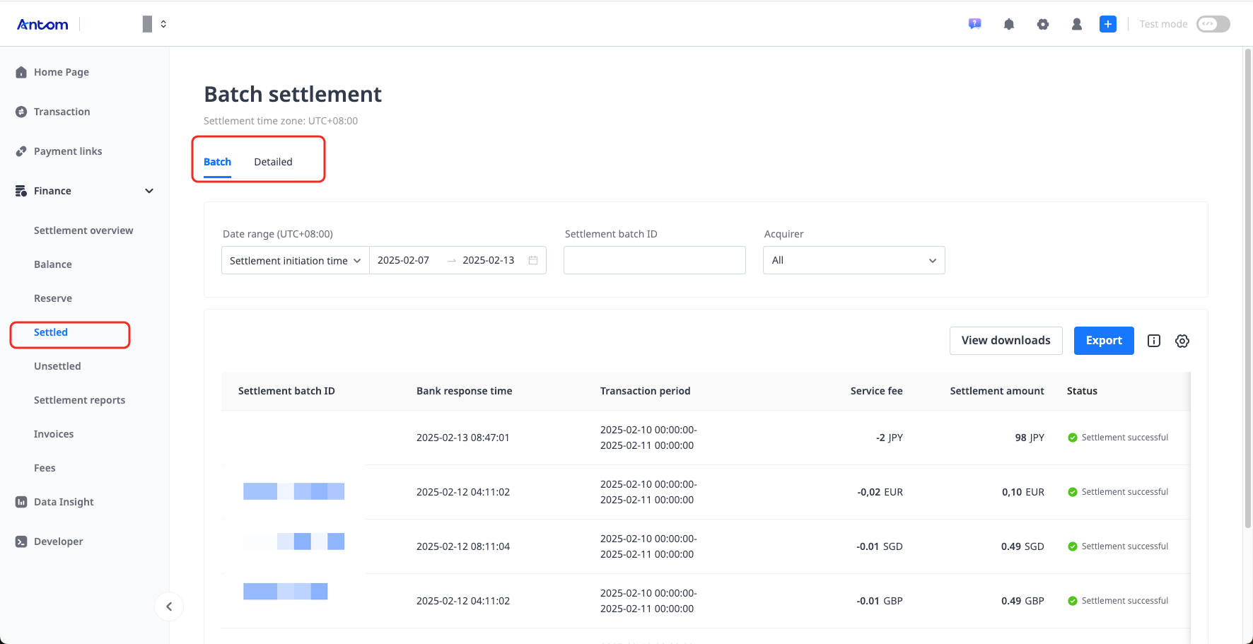 Settlements | Merchant service | Antom Docs