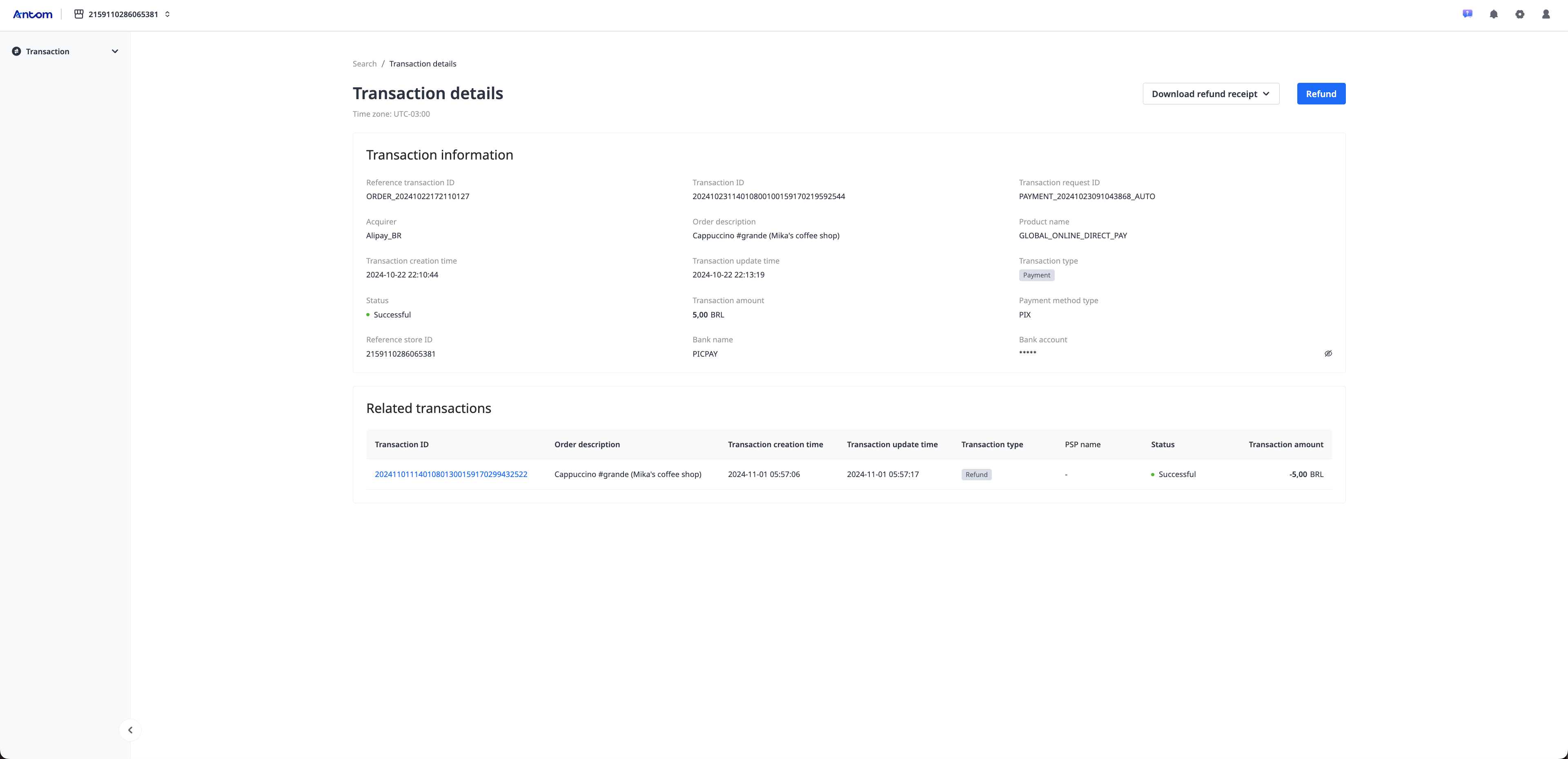 Transaction | Merchant service | Antom Docs