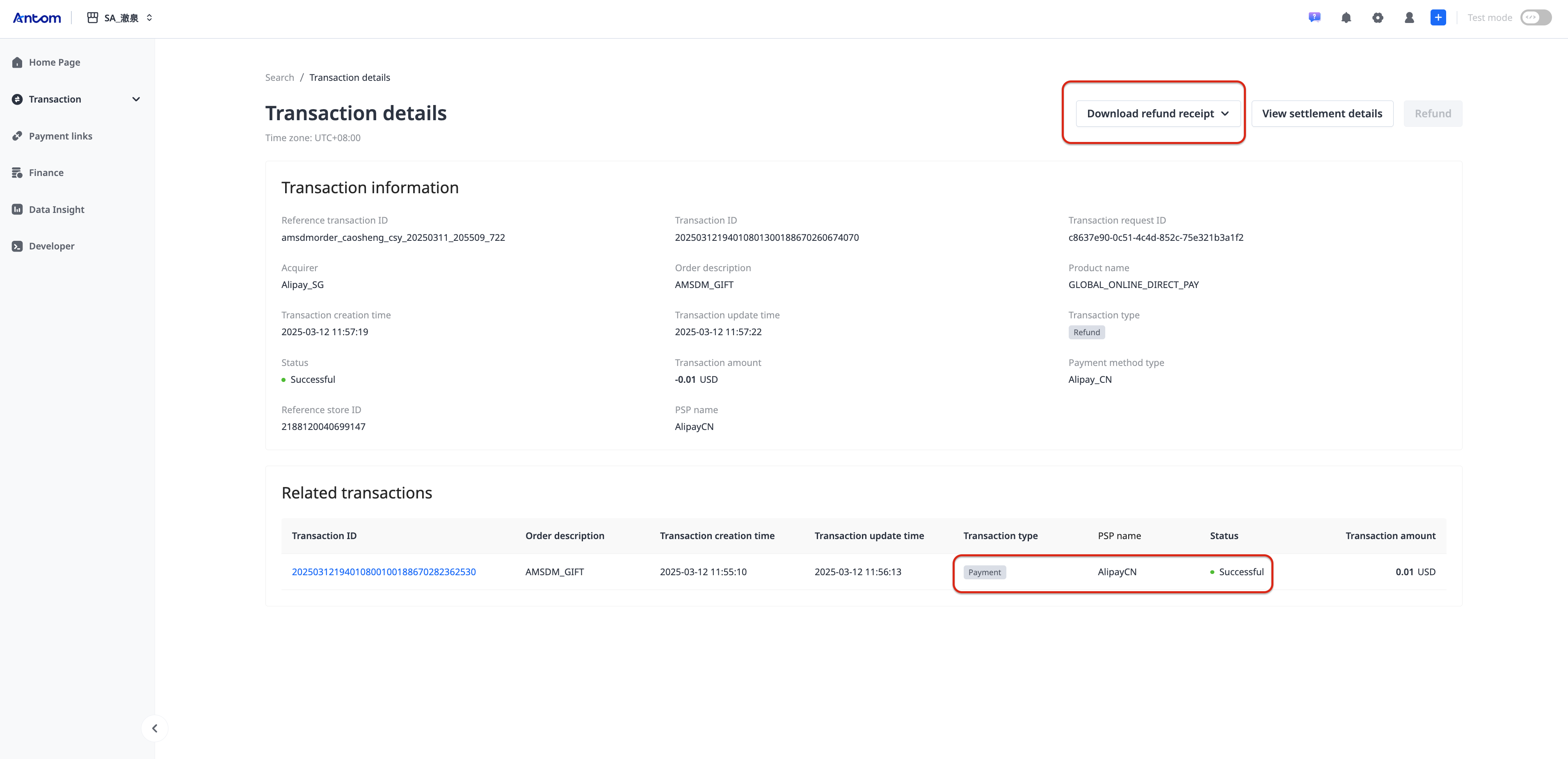 Transaction | Merchant service | Antom Docs