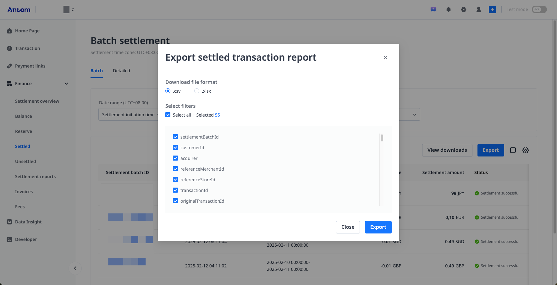 Settlements | Merchant service | Antom Docs