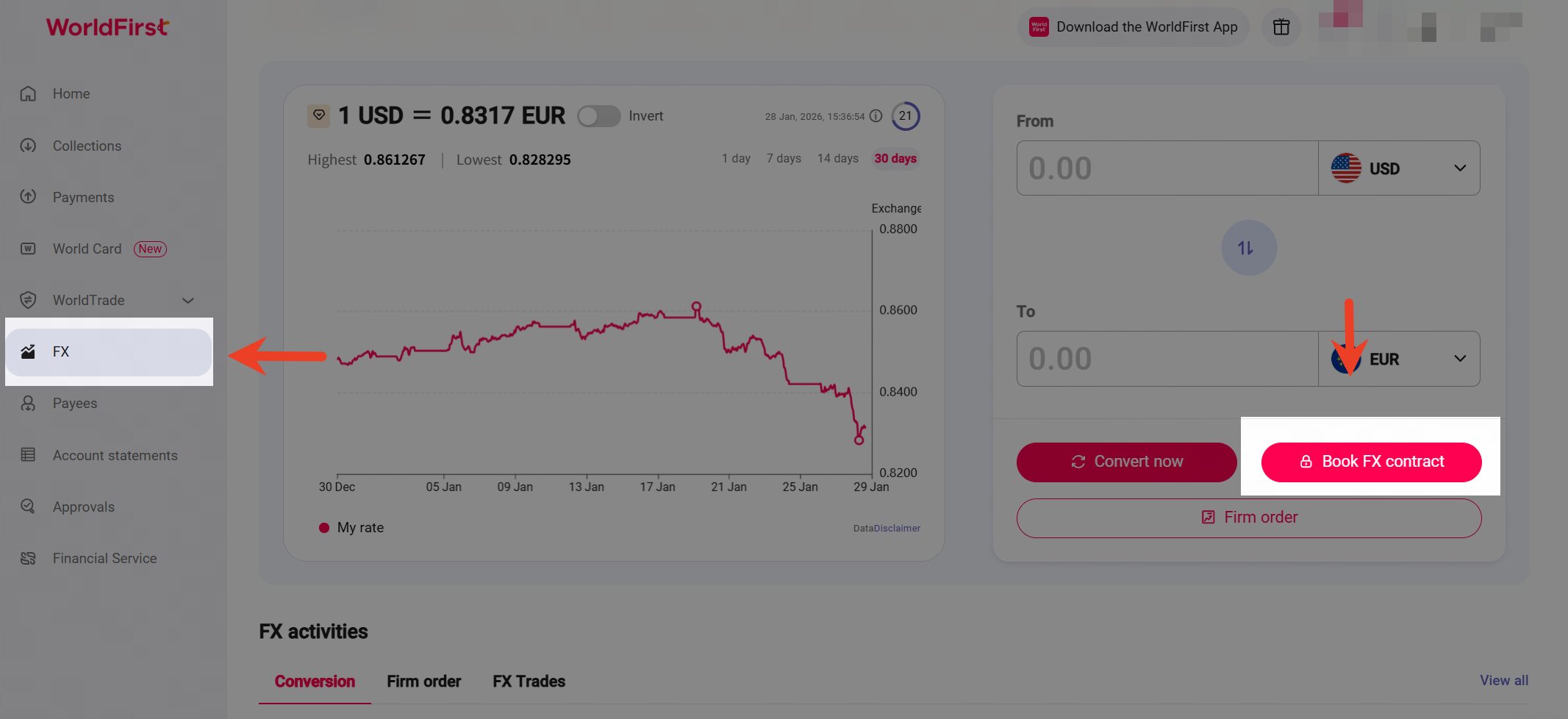 Book an FX Trade (within 2 days) | WorldFirst FX User Guide | 万里汇 ...
